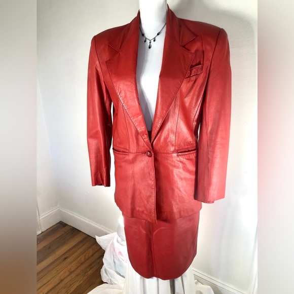 Nathaniel Stone | Jackets & Coats | 98s Red Leather Jacket Skirt Set ...